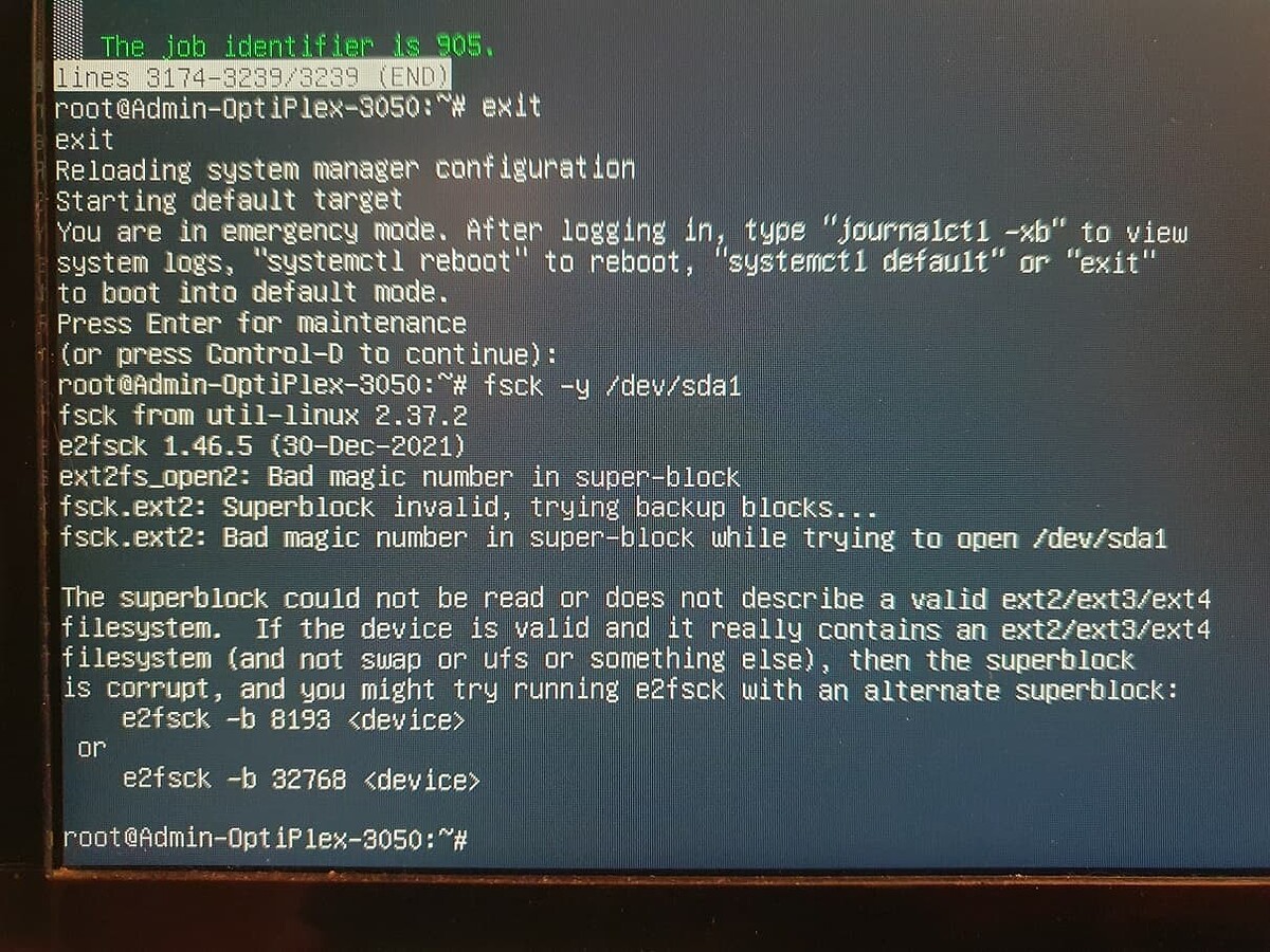 You are in emergency mode after logging - Failed to start default target transaction for ...