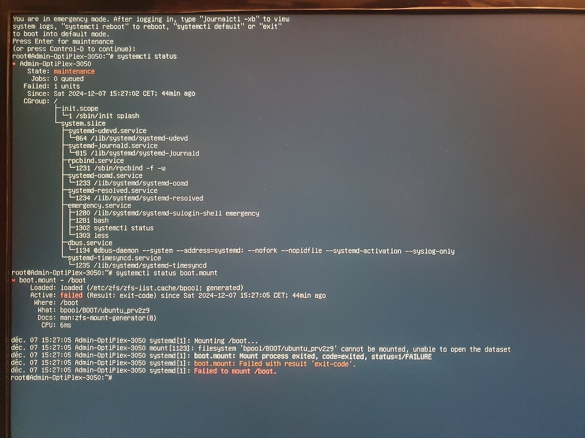 You are in emergency mode after logging - Failed to start default target transaction for ...